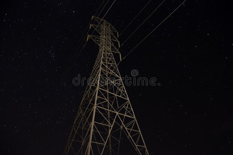 Power lines at night stock image. Image of stars, electricity - 29963405