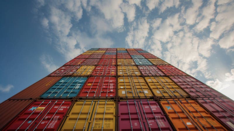 A Towering Pyramid of Containers Rising High Above the Ships Deck ...