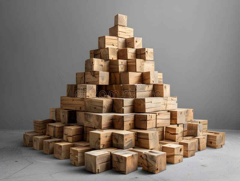 Towering Pyramid of Wooden Building Blocks on the Edge of Collapse in ...