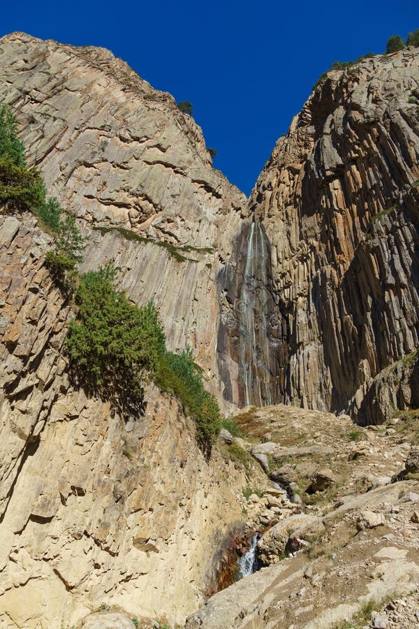 Towering Rock Formations Frame Narrow Canyon, with Thin Abai-Su ...