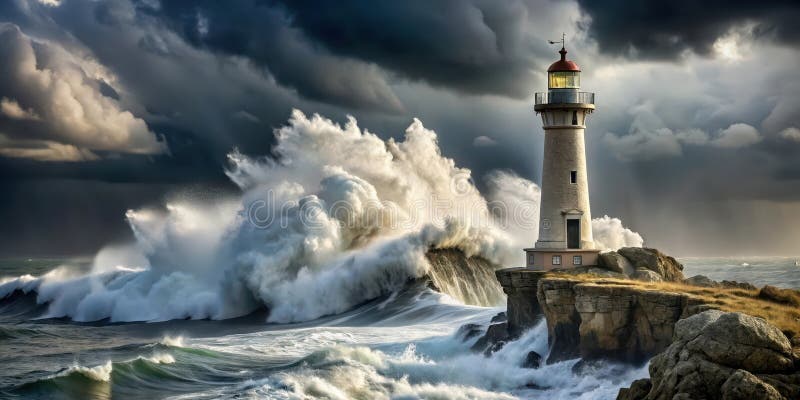 Towering Seascape a Beacon of Hope Amidst a Tempestuous Storm ...