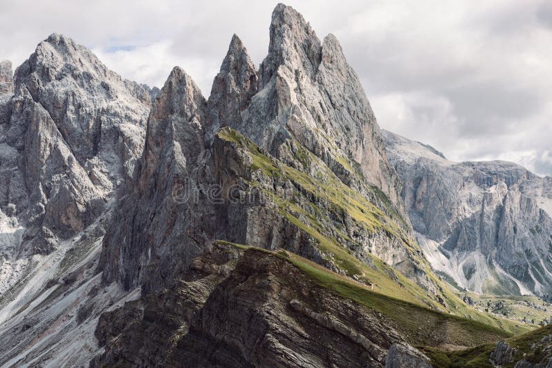 The Towering Seceda Peaks in the Dolomites, Italy, Feature Sharp Cliffs ...