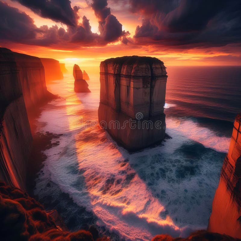 The Towering Shadow of Cliffs Met the Restless Sea Both Painted Stock ...