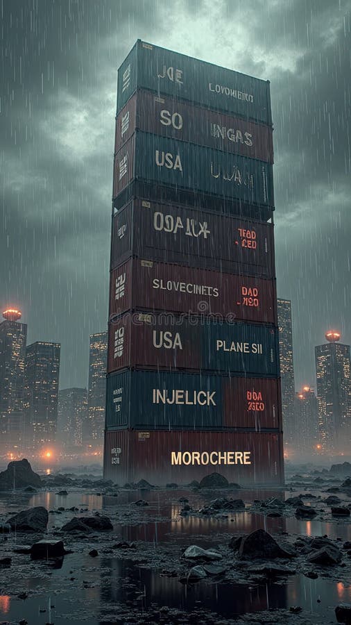 Towering Shipping Containers Rainy Urban Landscape City Skyline Stock ...