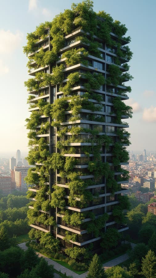 Vertical Forest Skyscraper. High-Rise Building Covered in Dense ...
