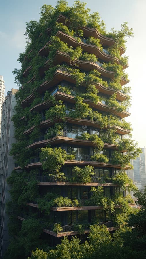 Vertical Forest Skyscraper. High-Rise Building Covered in Dense ...
