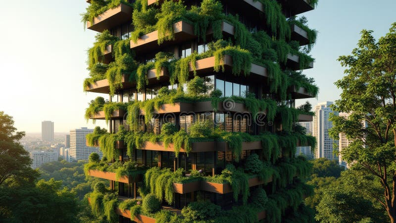 Vertical Forest Skyscraper. High-Rise Building Covered in Dense ...