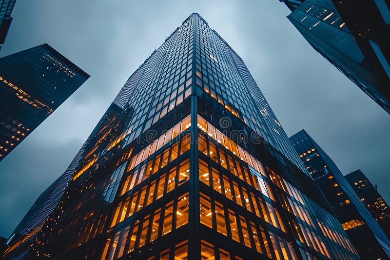Towering Skyscraper Illuminated at Night Stock Photo - Image of tower ...