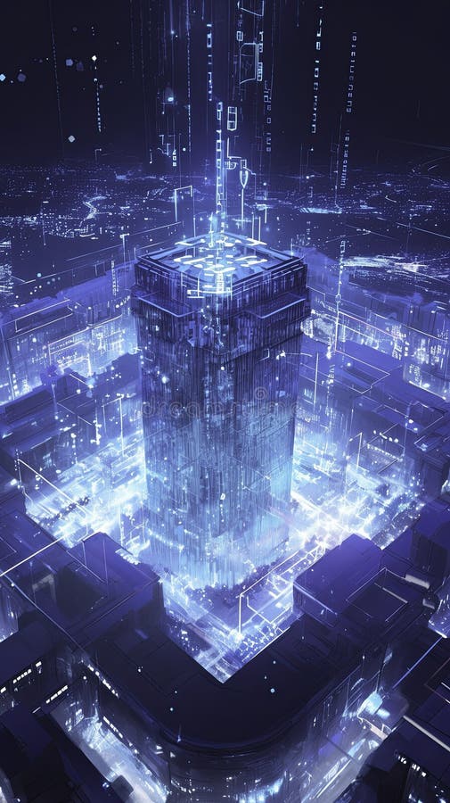 Futuristic Digital Cityscape at Night Stock Illustration - Illustration ...