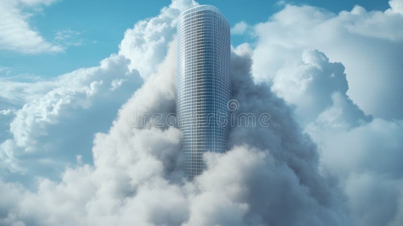 Towering Skyscraper Pierces through Dense, Fluffy Clouds Against a ... Towering Skyscraper Pierces through Dense, Fluffy Clouds Against a ...