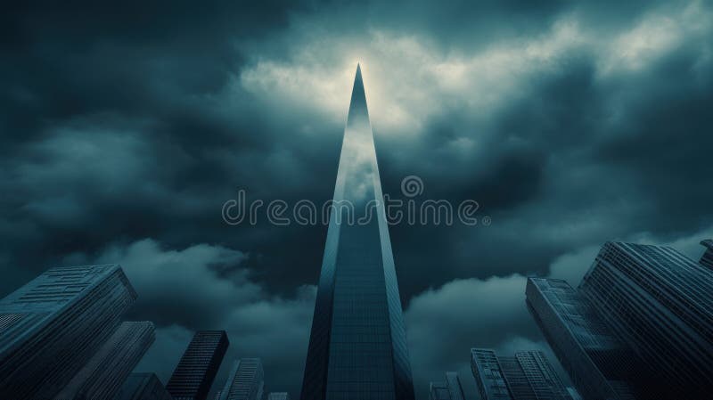 A Towering Skyscraper Pierces through Dramatic Storm Clouds in a ...