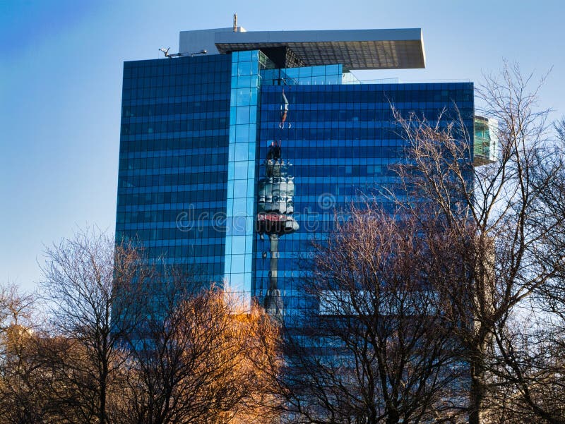 Towering Skyscraper Reflecting the Danube Tower in Vienna Editorial ...