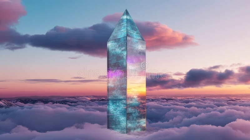 A Towering Skyscraper Rises Above the Clouds Against a Bright Blue Sky ...