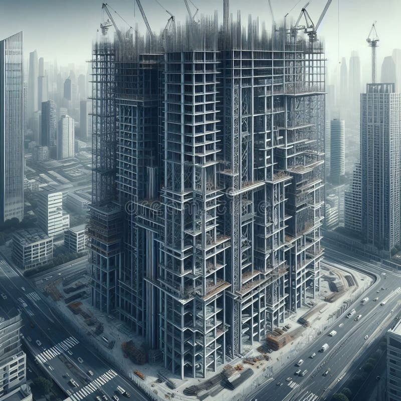 A Towering Skyscraper Skeleton Under Construction Showcases St Stock ...