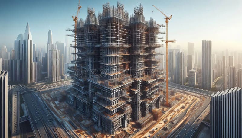 A Towering Skyscraper Skeleton Under Construction Showcases Stru Stock ...