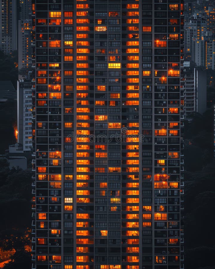 Skyscraper at Night Illuminated Window Lights Creating a Stunning Urban ...