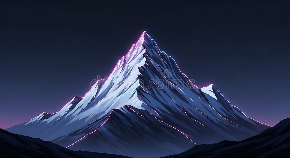 Towering Snow-capped Mountain with Angular, Jagged Peaks Illuminated by Radia Stock Illustration ...