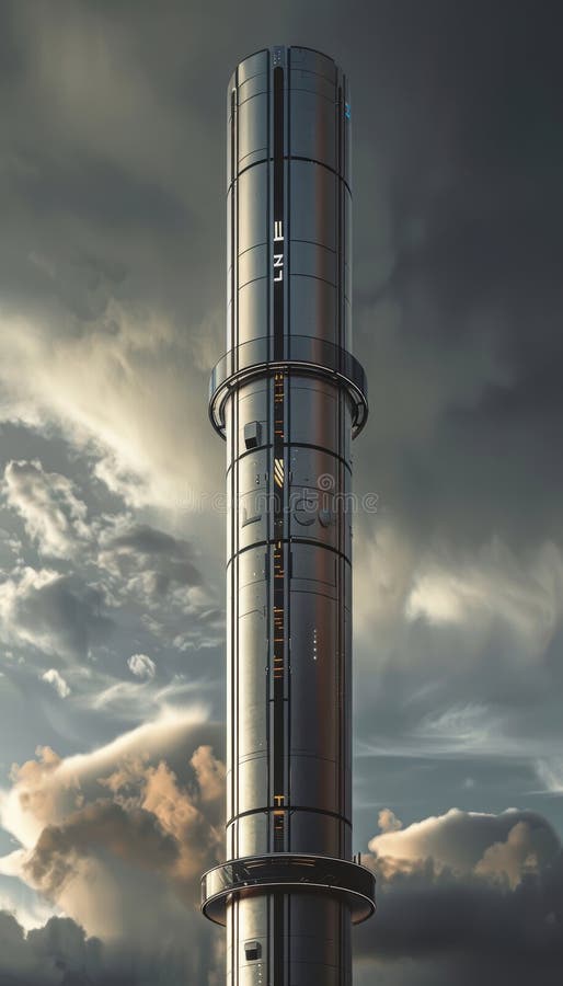 Futuristic Space Elevator with Advanced Transport Pods Against a ...