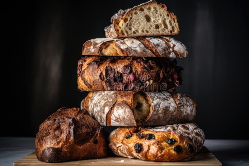 Towering Stack of Artisan Breads, with Each Slice Cut Perfectly and ...