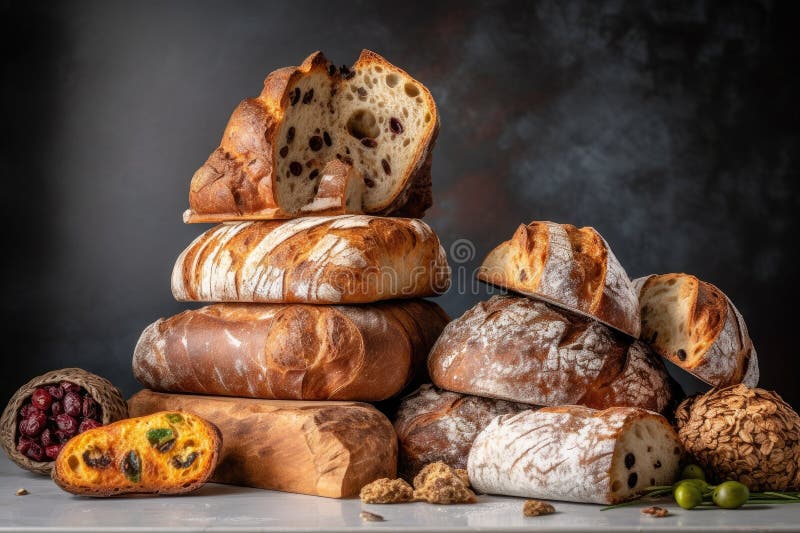 Towering Stack of Artisan Breads, with Each Slice Cut Perfectly and ...