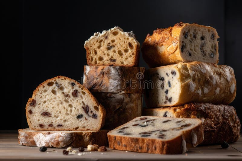 Towering Stack of Artisan Breads, with Each Slice Cut Perfectly and ...