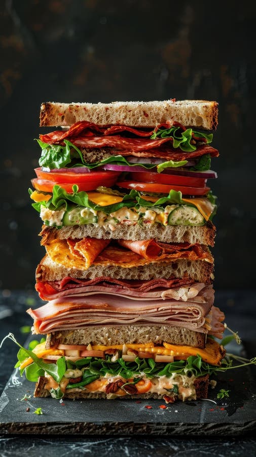 A Towering Stack of Assorted Sandwiches Filled with Fresh Toppings and ...