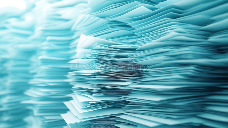 Towering Stack of Blue Papers Creating Abstract Office Background Stock ...