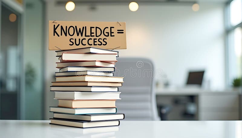 A Towering Stack of Books with a Bold Banner at the Top Reading ...