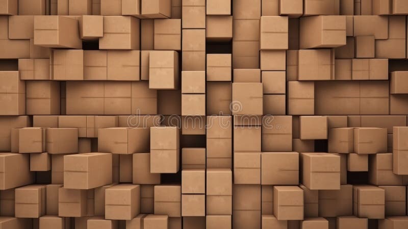 A Towering Stack of Brown Cardboard Boxes, Creating a Wall-like ...