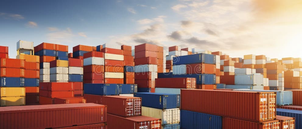 Stacked Cargo Containers, a Massive Collection of Goods Ready for ...