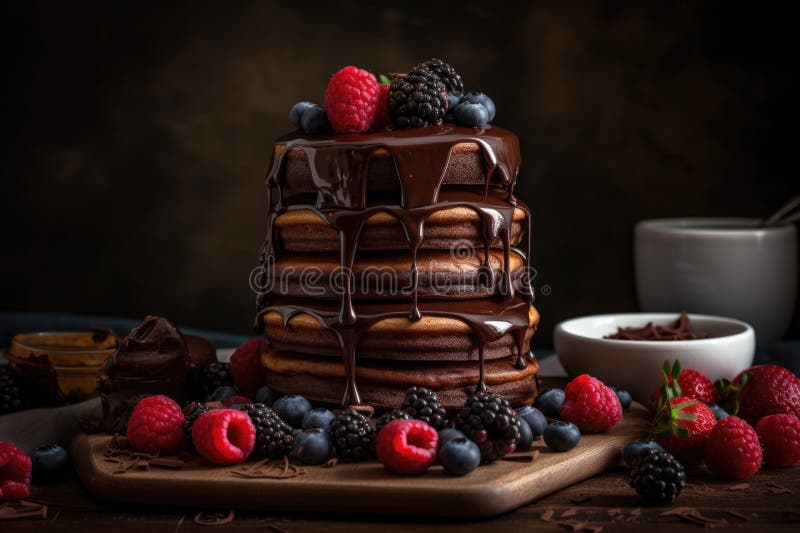 Towering Stack of Chocolate Sponge Cakes, Drizzled with Chocolate ...