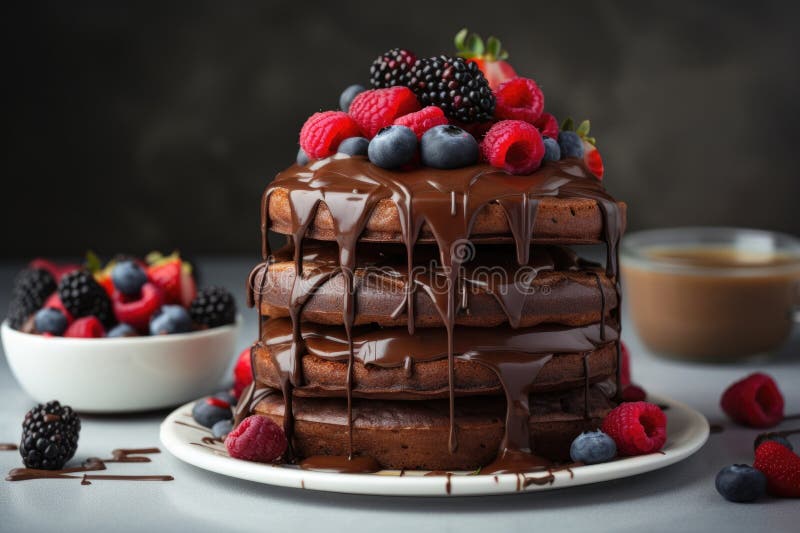 Towering Stack of Chocolate Sponge Cakes, Drizzled with Chocolate ...