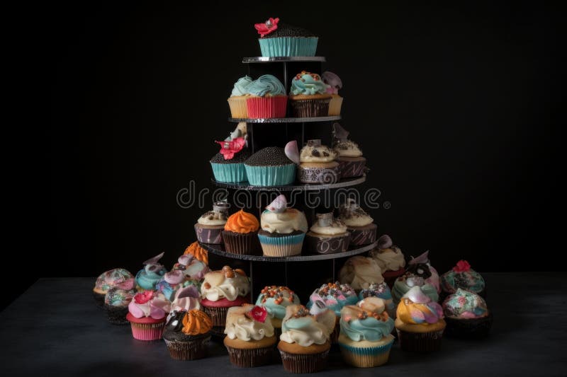 Stack of Classic and Gourmet Cupcakes, Each One with Different Mix-and ...