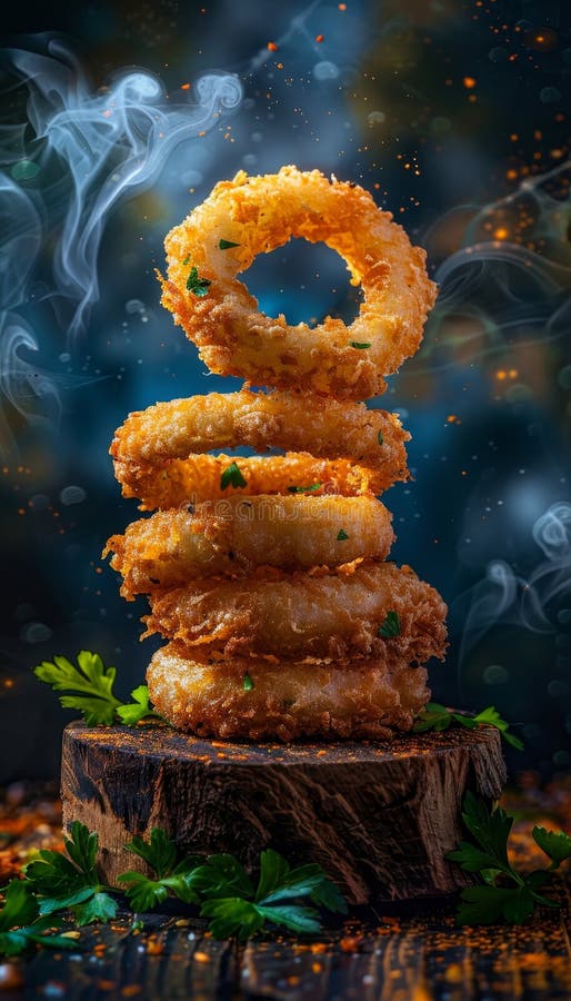 A Towering Stack of Crispy Fried Onion Rings a Delicious Appetizer on a ...