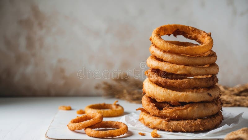 A Towering Stack of Crispy Fried Onion Rings a Delicious Appetizer on a ...