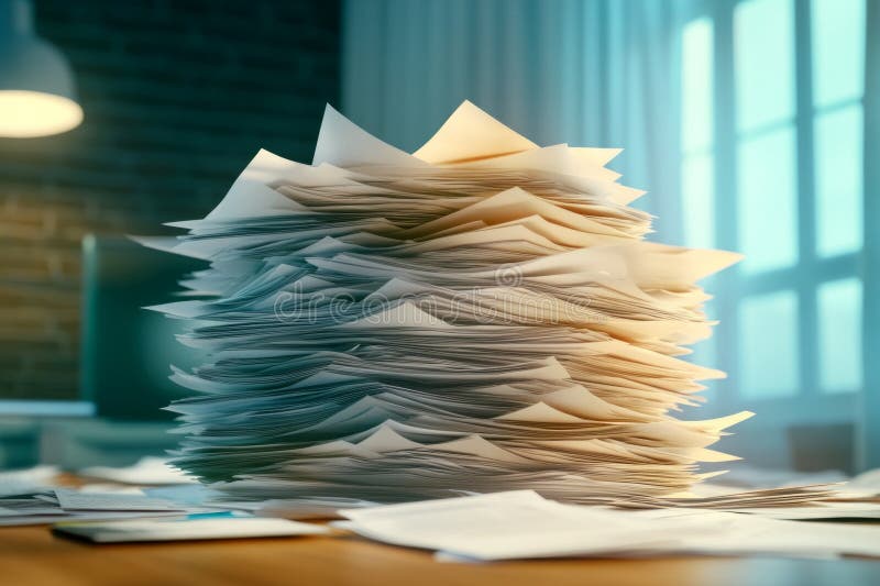 A Towering Stack of Disorganized Papers and Documents on a Desk ...