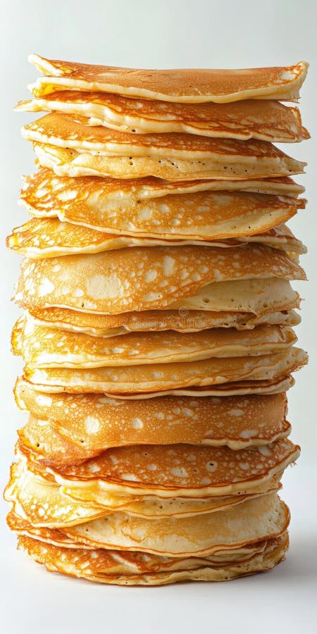 Towering Stack of Golden Brown Pancakes on a White Background Stock ...