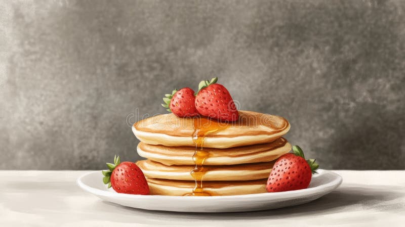 A Towering Stack of Pancakes Smothered in Strawberries and Syrup Stock ...