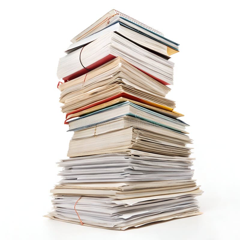 Towering Stack of Paperwork and Files Isolated on White Background ...