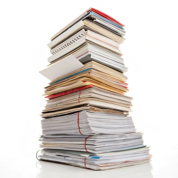 Towering Stack of Paperwork and Files Isolated on White Background ...
