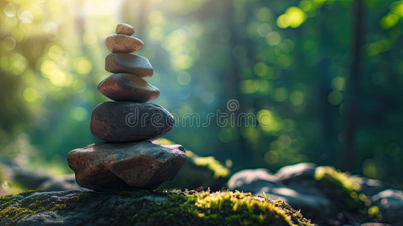 Towering Stack of Rocks on Mossy Boulder Stock Illustration ...