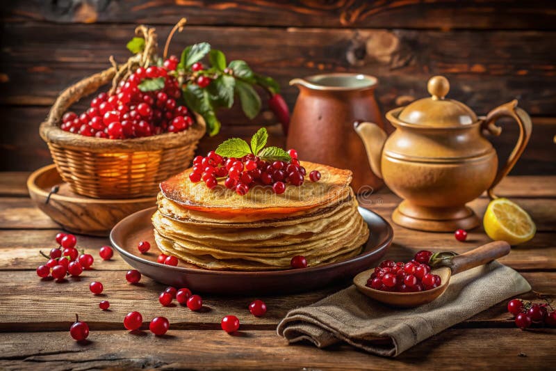 A Towering Stack of Russian Blini a Rustic Feast for Maslenitsa ...
