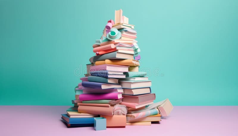 A Towering Stack of Textbooks in the Library Generated by AI Stock ...
