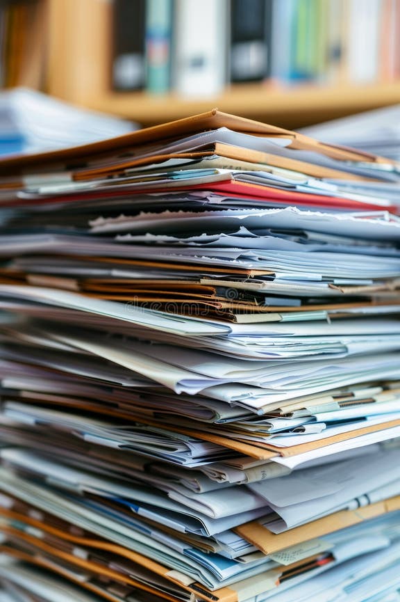 A Towering Stack of Various Documents and Folders on a Desk Stock ...