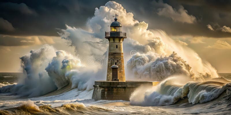 Towering Stone Lighthouse Bravely Withstanding the Fury of Immense ...