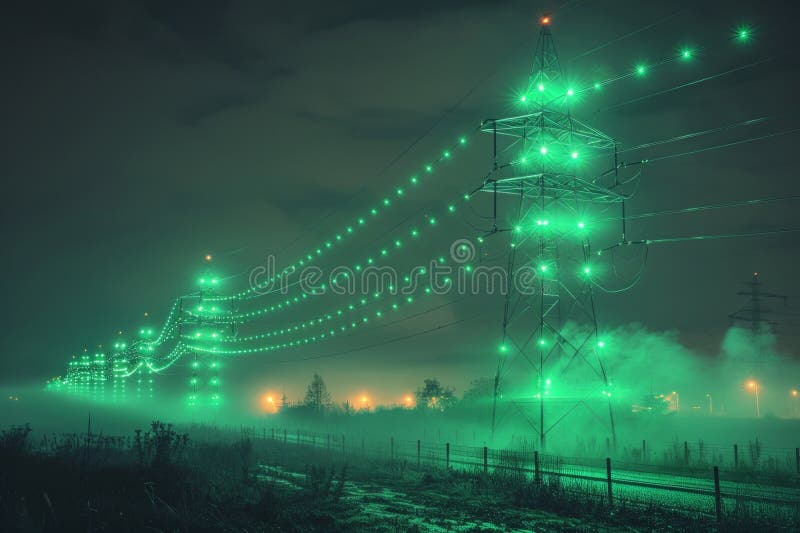 Towering Structure Glowing with Vibrant Green Lights, Standing Boldly ...