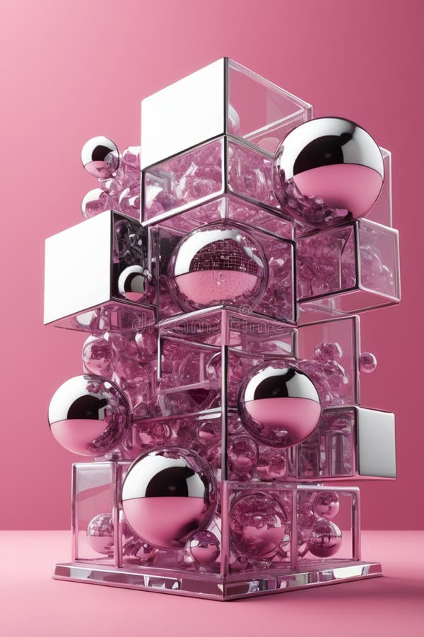 A Towering Structure with Interlocking Cubes and Spheres in Clear Glass ...