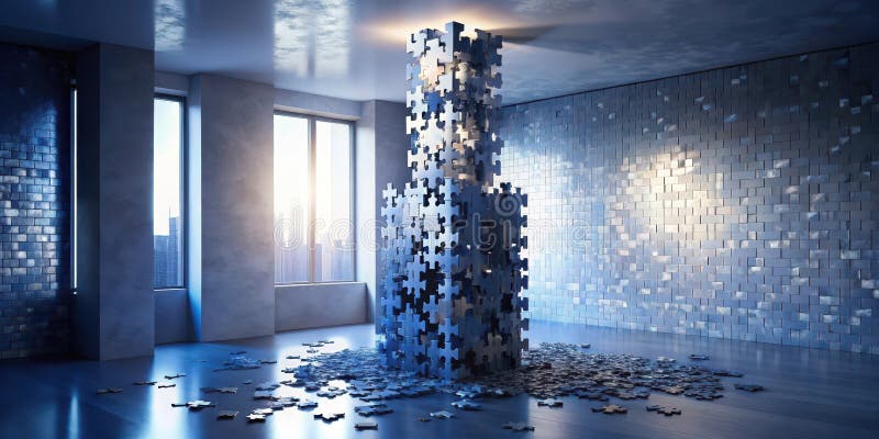 A Towering Structure of Interlocking Puzzle Pieces Stands in a Modern ...