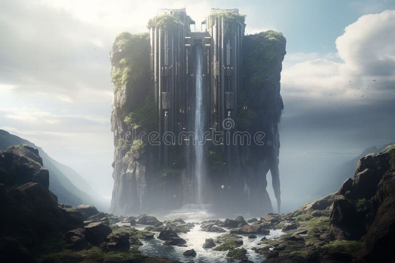 Towering Structure Looming Over the Thunderous Stock Illustration ...