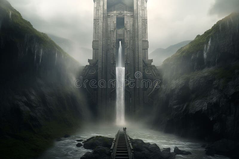 Towering Structure Looming Over the Thunderous Stock Illustration ...